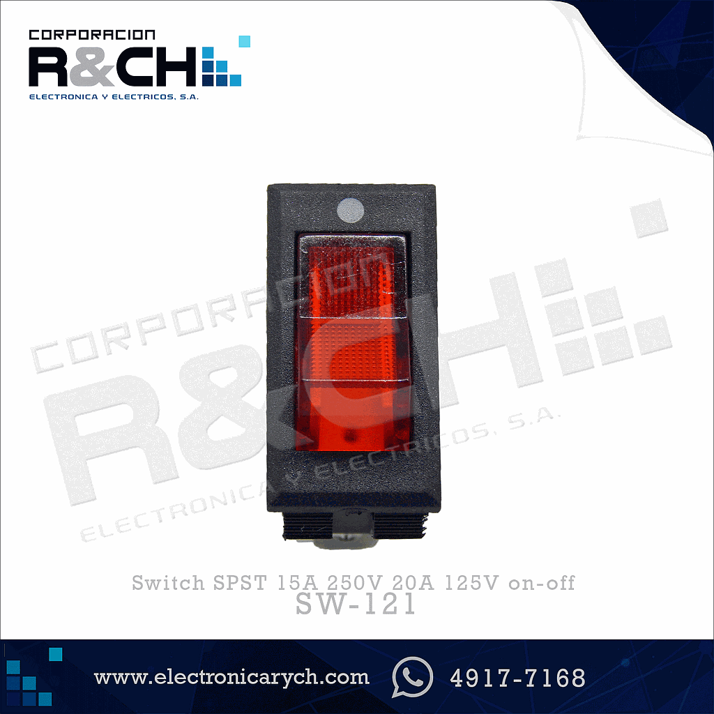 SW-121 switch SPST 15A 250V 20A 125V on-off | Electronica R&CH